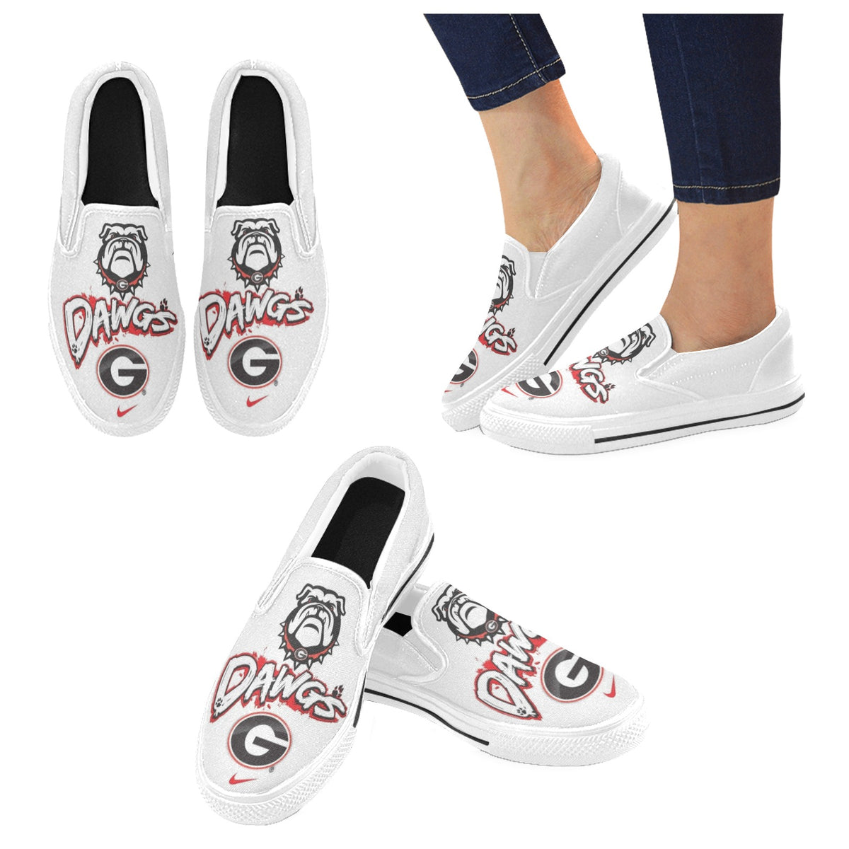 Women's Slip-on Canvas Shoes (UGA Dawgs) – Into The Wind Customs LLC